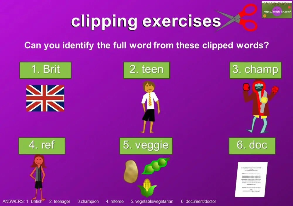 Clipped words (morphology) - Mingle-ish