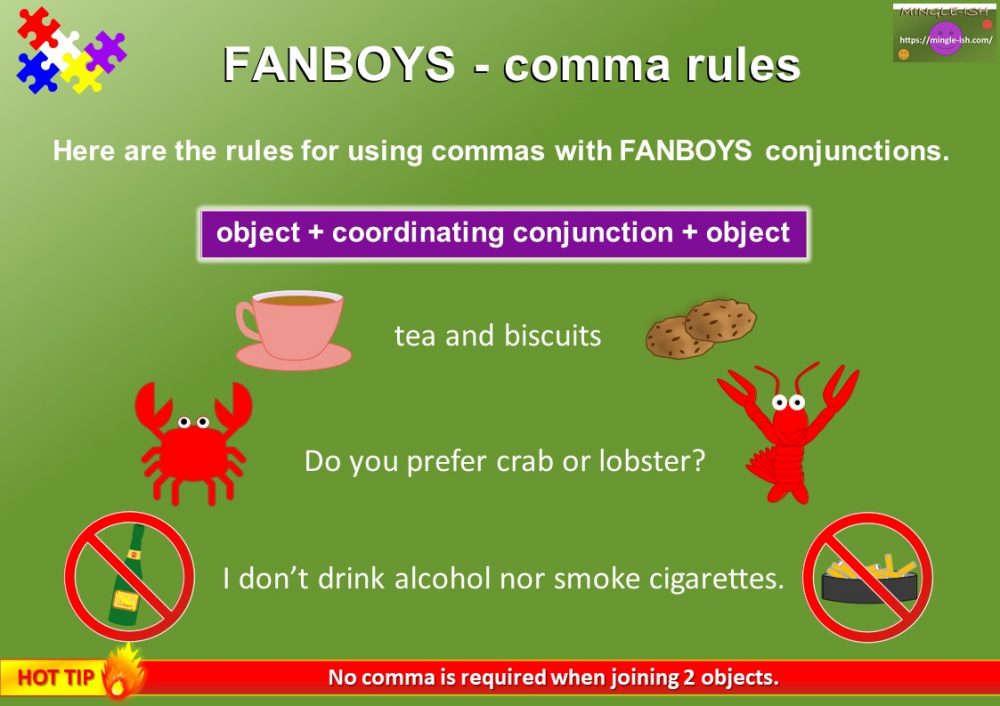 Coordinating conjunctions - FANBOYS - Mingle-ish