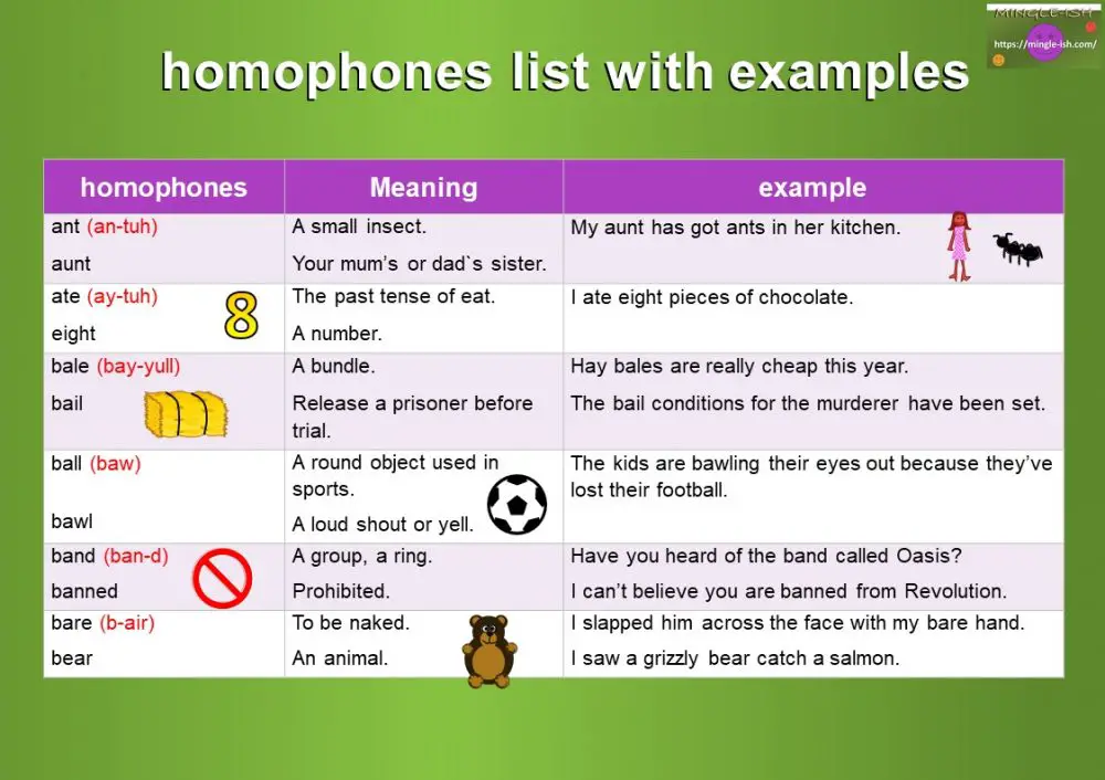 120+ Homophones with examples - Mingle-ish