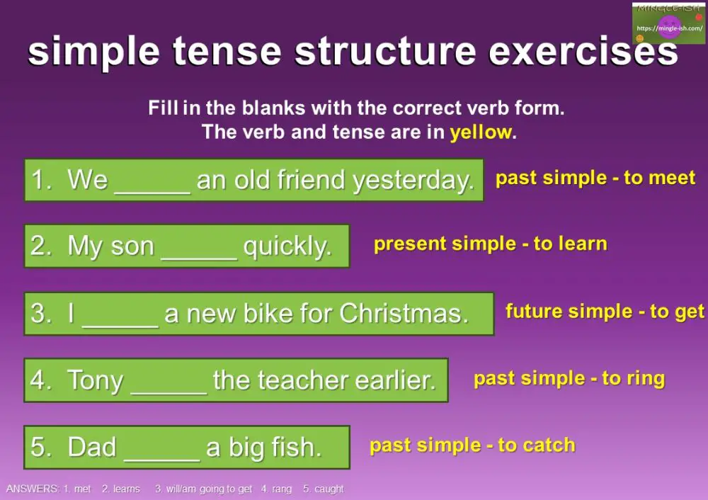 verb tenses worksheets - Mingle-ish